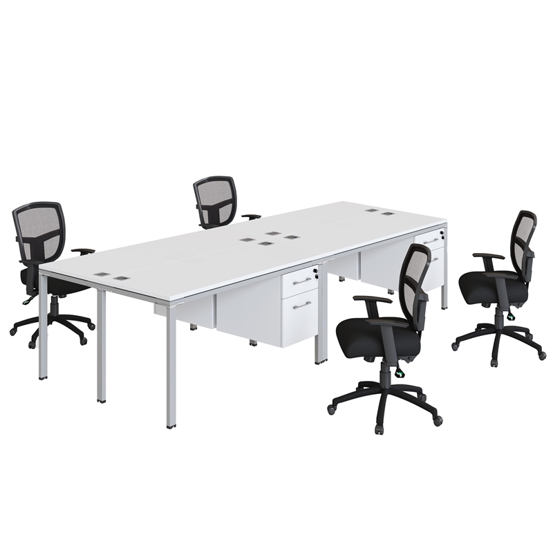 Boss Office Simple System 60" x 30" Quad Desks with (4) Pedestals in ...