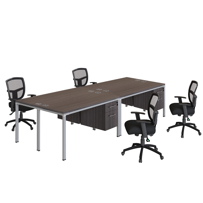 Boss Office Simple System 66" x 30" Quad Desks with (4) Pedestals in ...