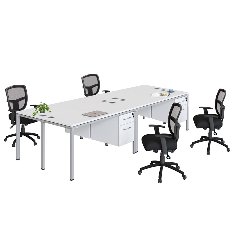 Boss Office Simple System 71" x 30" Quad Desks with (4) Pedestals in ...