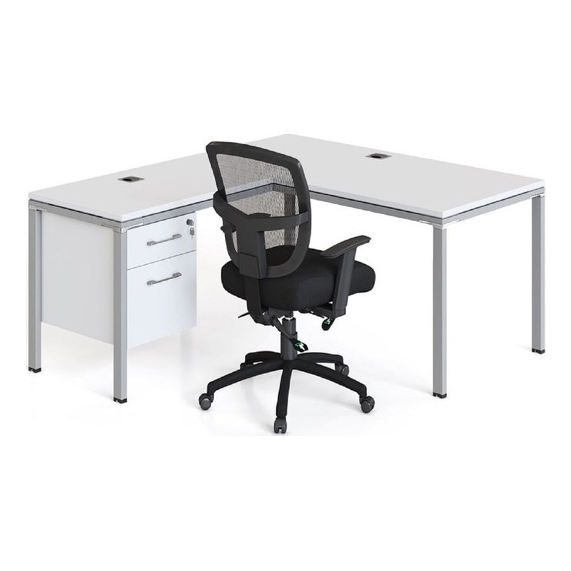 Boss Office Simple System 48" x 24" L Desk with (1) Pedestal in White ...