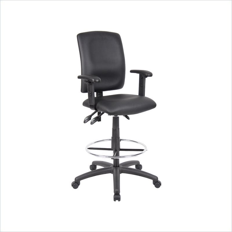 Boss Office Multi Function Leather Drafting Stool with Adjustable Arms ...