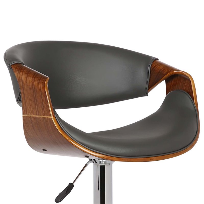 Armen Living Butterfly Modern Faux Leather Bar Stool in Gray and Walnut