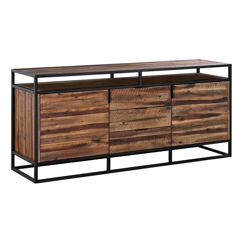Armen Living Ludgate 3-Drawer Wood/Metal Sideboard Buffet in Brown ...
