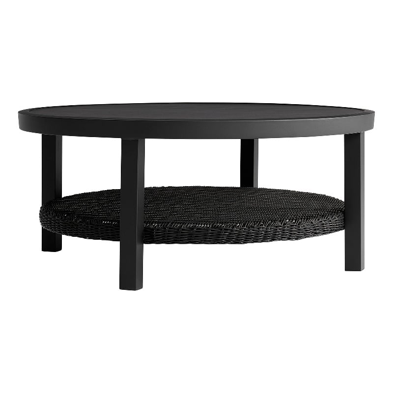 Armen Living Grand Round Aluminum Outdoor Conversation Table in Black ...