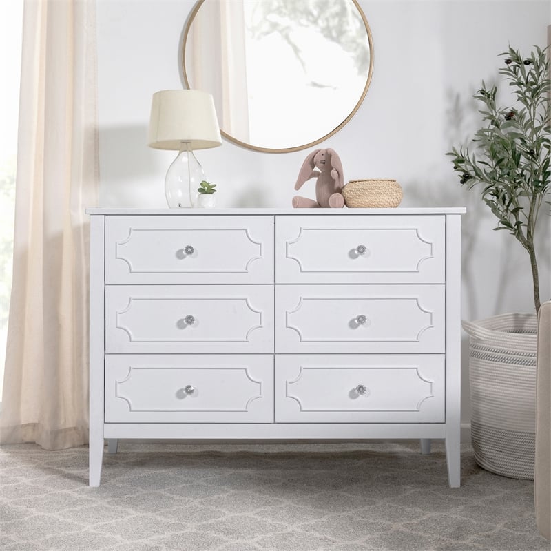 Davinci Chloe Regency 6 Drawer Modern Pine Wood and MDF Dresser in White Homesquare