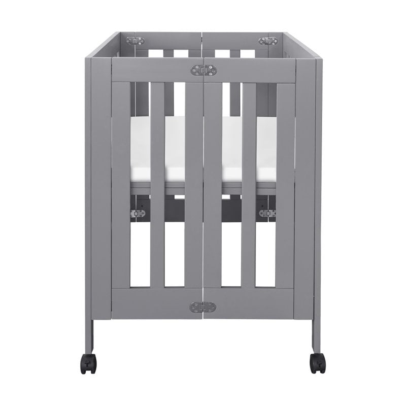 Babyletto Origami Portable Folding Mini Wood Crib with Casters in Gray ...