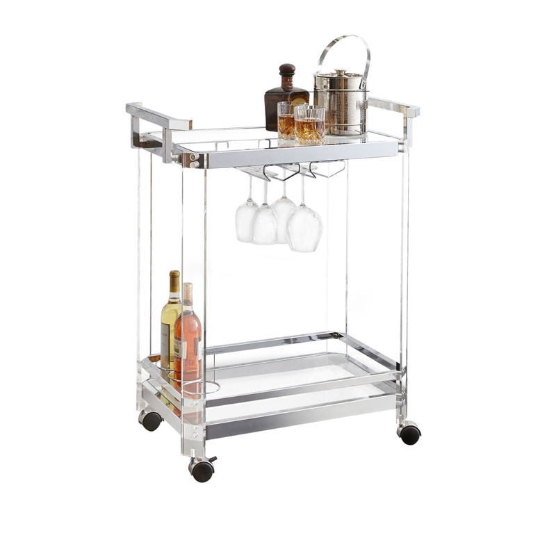 Aerin Acrylic Bar Cart in Clear Acrylic with Chrome trim | Cymax Business