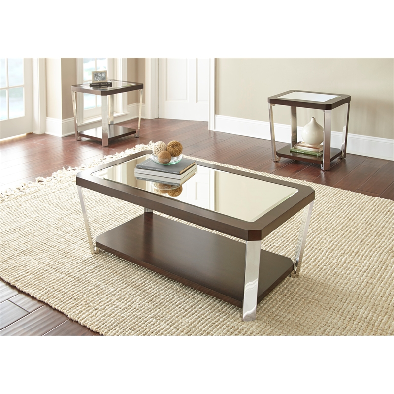 Truman Mirror Top Coffee Table in Espresso Chocolate with Mirrored Top Cymax Business