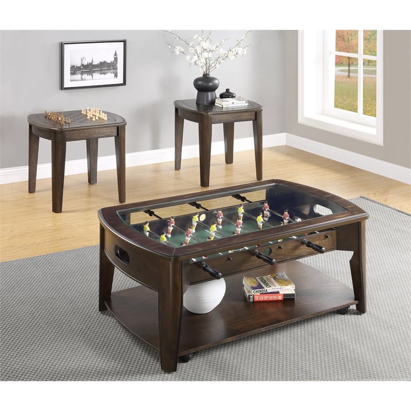 Diletta Foosball Game Coffee Table with Casters in Walnut Wood Finish ...