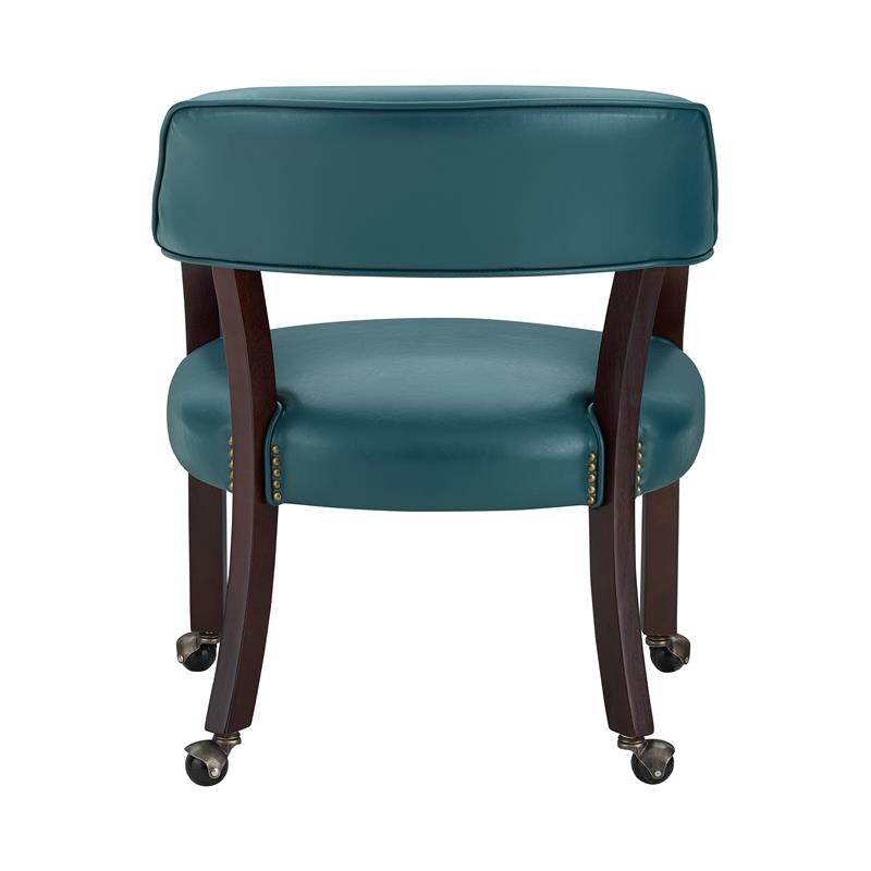 Tournament Teal Green Faux Leather Arm Chair with Casters and Cherry ...