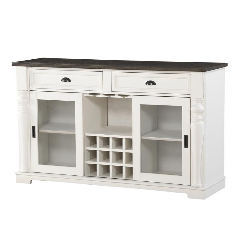 Joanna Ivory and Dark Oak Wood Farmhouse Style Server with Storage ...