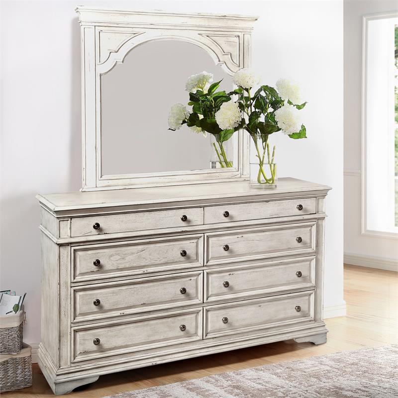 Highland Park Rustic Ivory Wood 8-drawer Dresser and Mirror ...