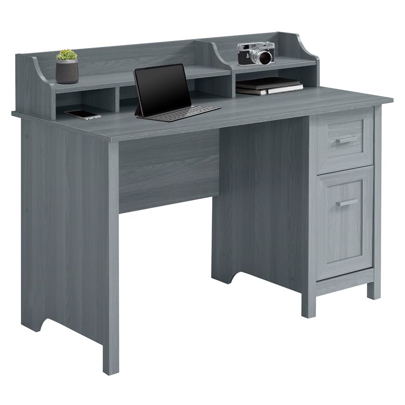 Techni Mobili Classic Engineered Wood Office Computer Desk with Hutch in Gray BushFurnitureCollection