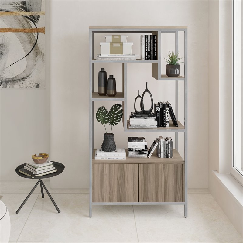 Techni Mobili Mid-Century MDF Wood & Metal Storage Rack with Door ...