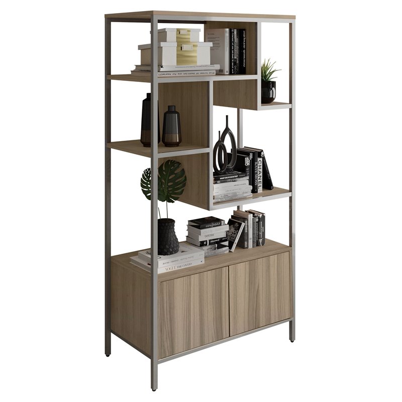 Techni Mobili Mid-Century MDF Wood & Metal Storage Rack with Door ...