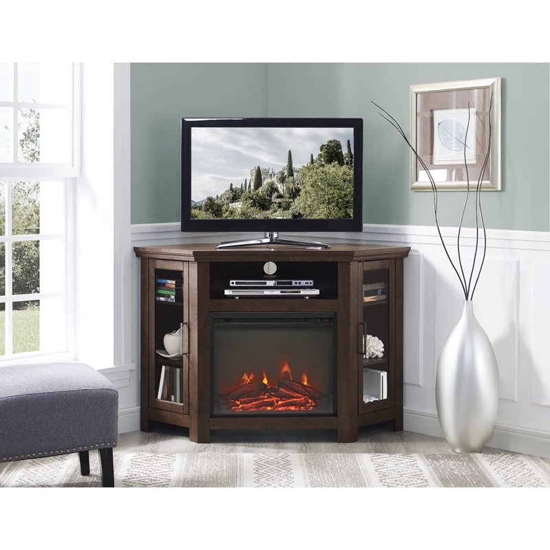 Traditional 48 Brown Wood Fireplace Corner TV Stand at Pier 1