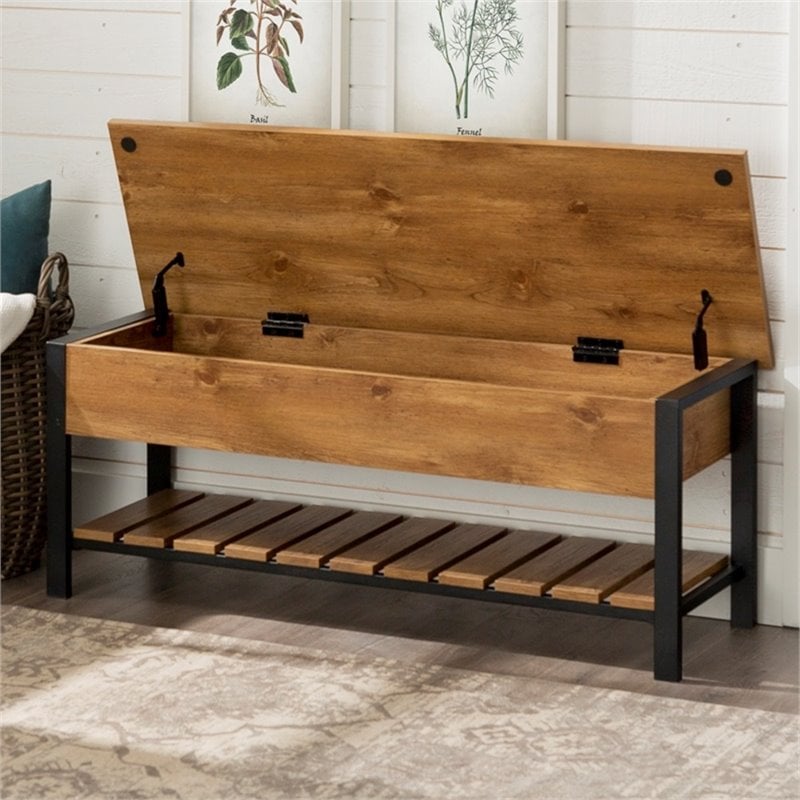 Walker Edison Park City 48 Farmhouse Wood Storage Bench in Barnwood Brown
