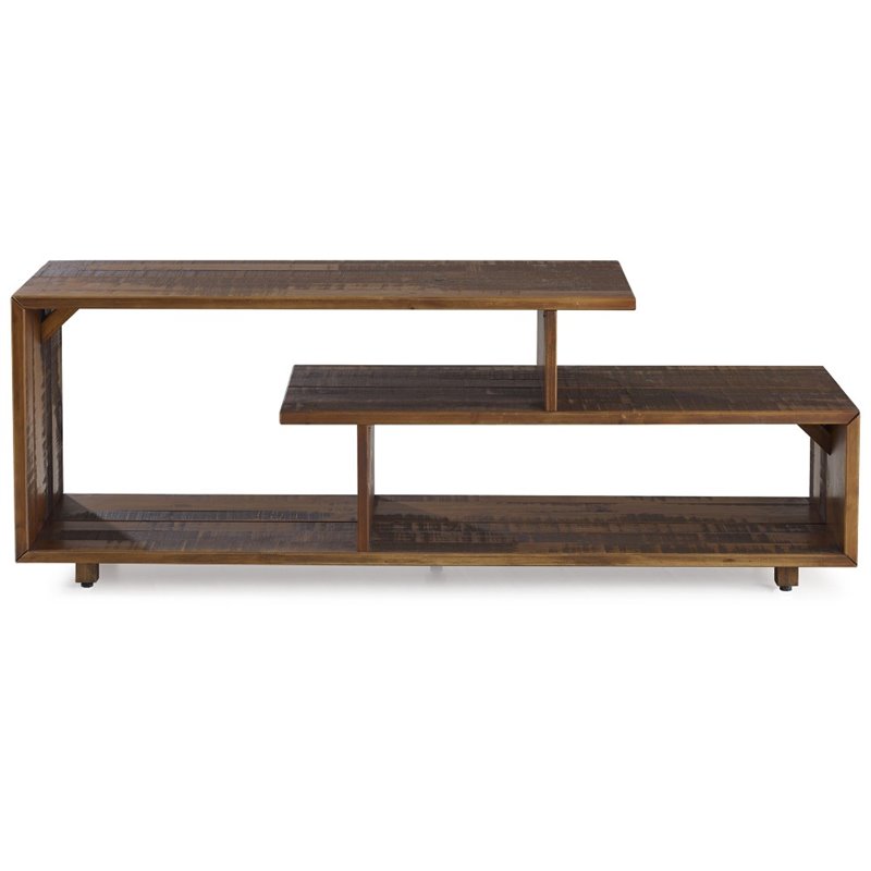 60 inch Rustic Solid Wood Asymmetrical TV Stand Console in Amber - W60RSWAM