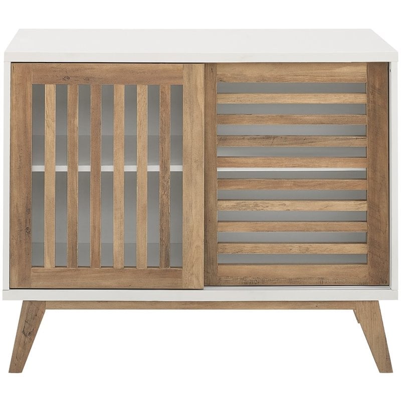 36 inch Sliding Slat Door Accent Console in White and Rustic Oak ...