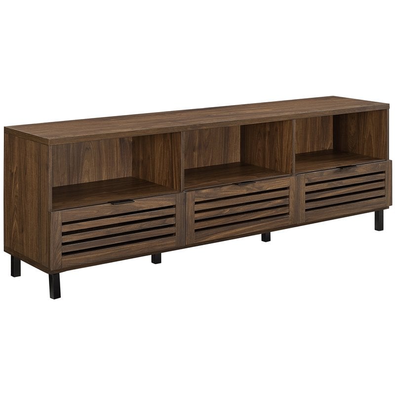 70 inch Wood Slat Door TV Stand Console in Dark Walnut | Cymax Business