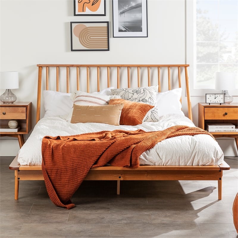 Walker Edison Spindle Modern Solid Pine Wood Queen Bed Frame in ...