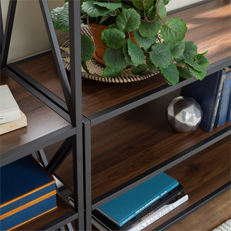 3-Piece Rustic Industrial Bookcase Set - Dark Walnut | Cymax Business