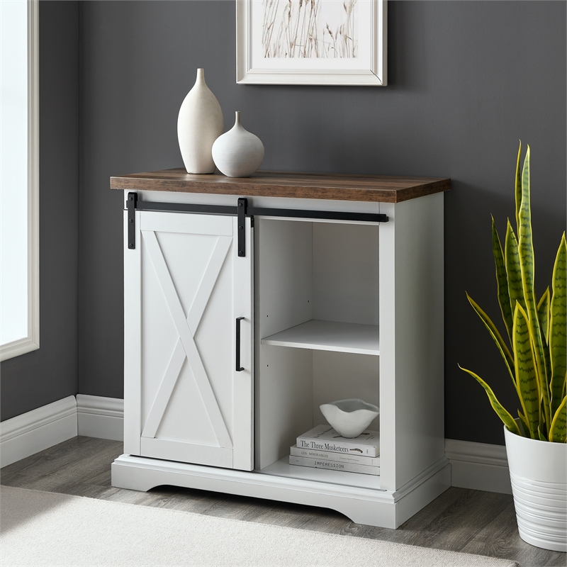 Walker Edison Sliding Barn Door 32 Engineered Wood Buffet Table in White Homesquare