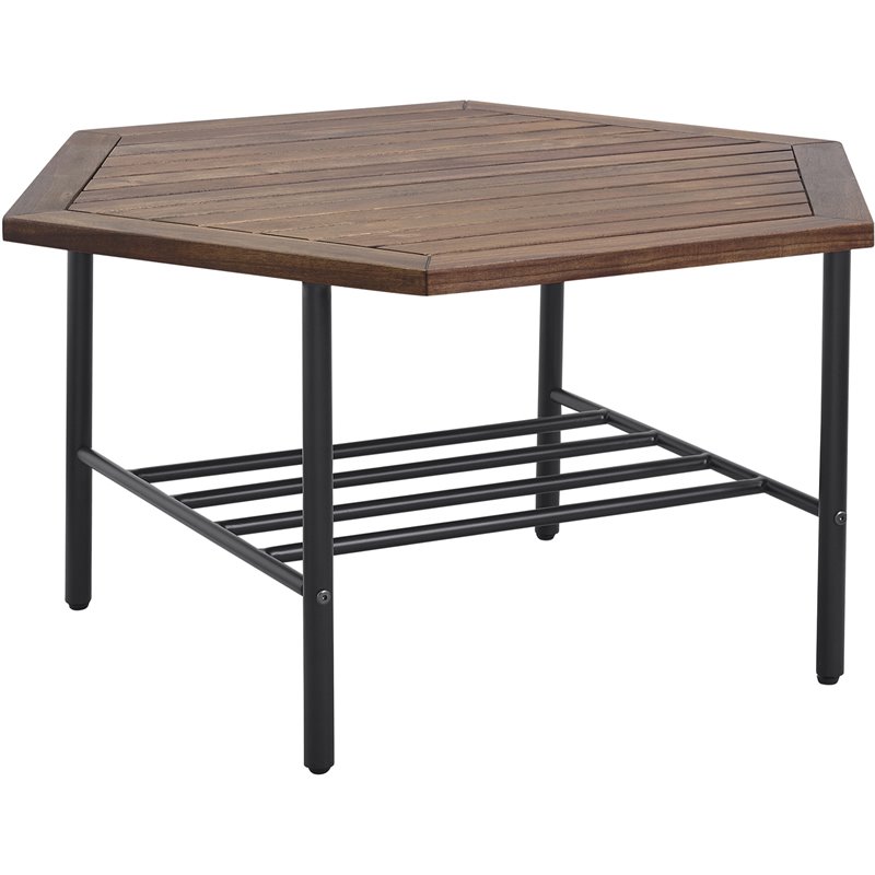 Pearson Modern Wood and Metal Outdoor Hexagon Coffee Table in Dark ...
