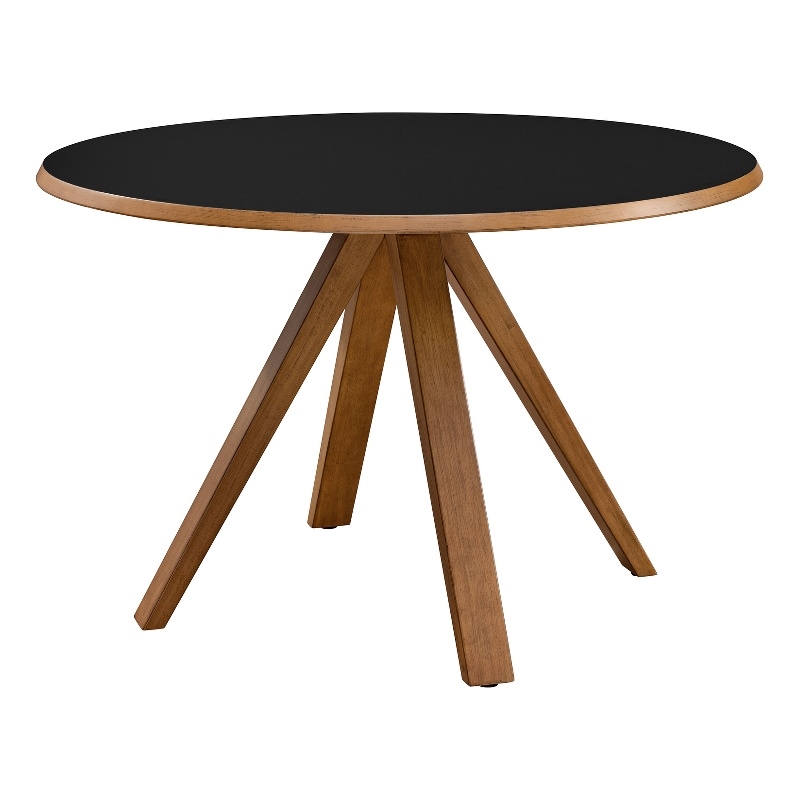 Walker Edison 48" Wood Round MCM Dining Table in Black/English Oak ...