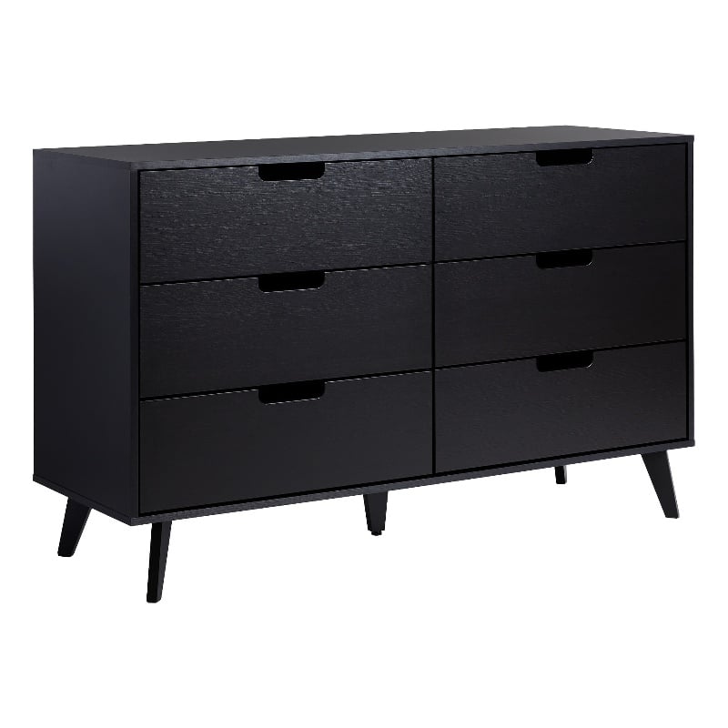 Walker Edison Simple Wood 6 Drawer Dresser with Cut Out Handles - Black ...