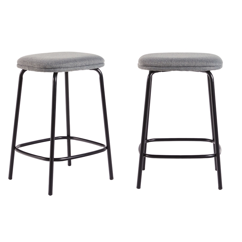 Walker Edison 24" Upholstered Metal Counter Stool in Charcoal (Set of 2 ...