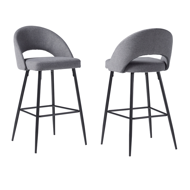 Walker Edison Upholstered Metal Bar Stool with Rounded Back in Charcoal