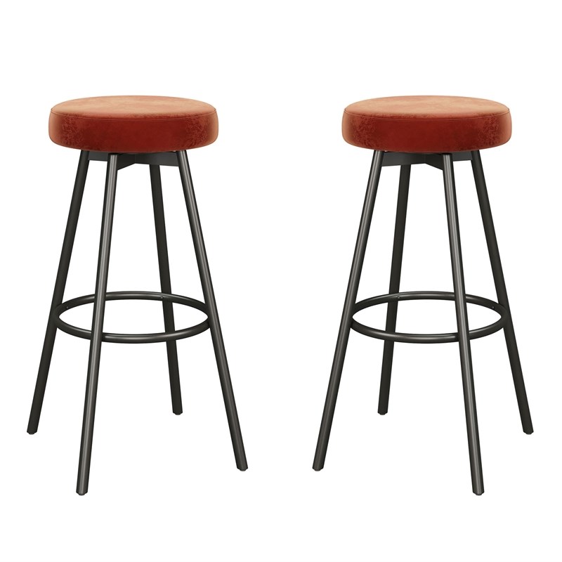 Walker Edison 29.25" Metal & Fabric Bar Stool in Rust (Set of 2 ...