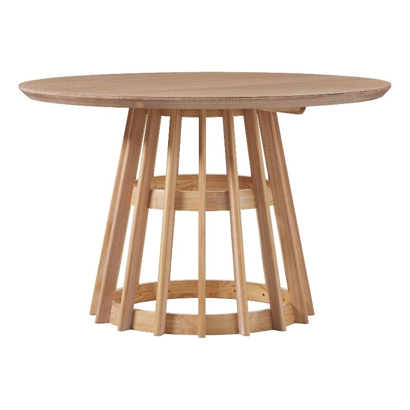 Modern Slatted Wood Pedestal Base Dining Table - 48 Inch - Cerused ...