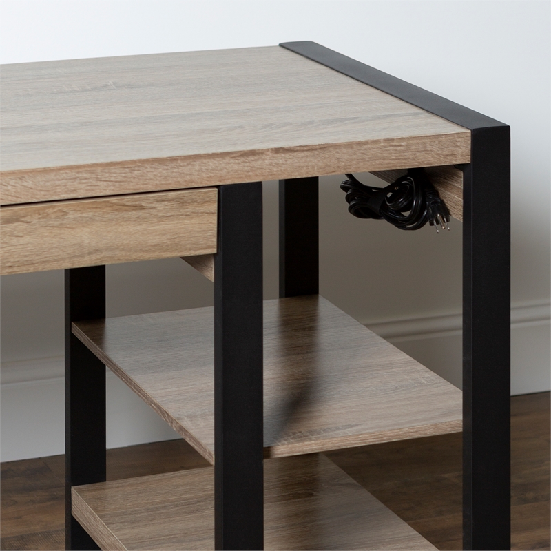 60" Urban Blend Storage Desk in Driftwood and Black | Cymax Business