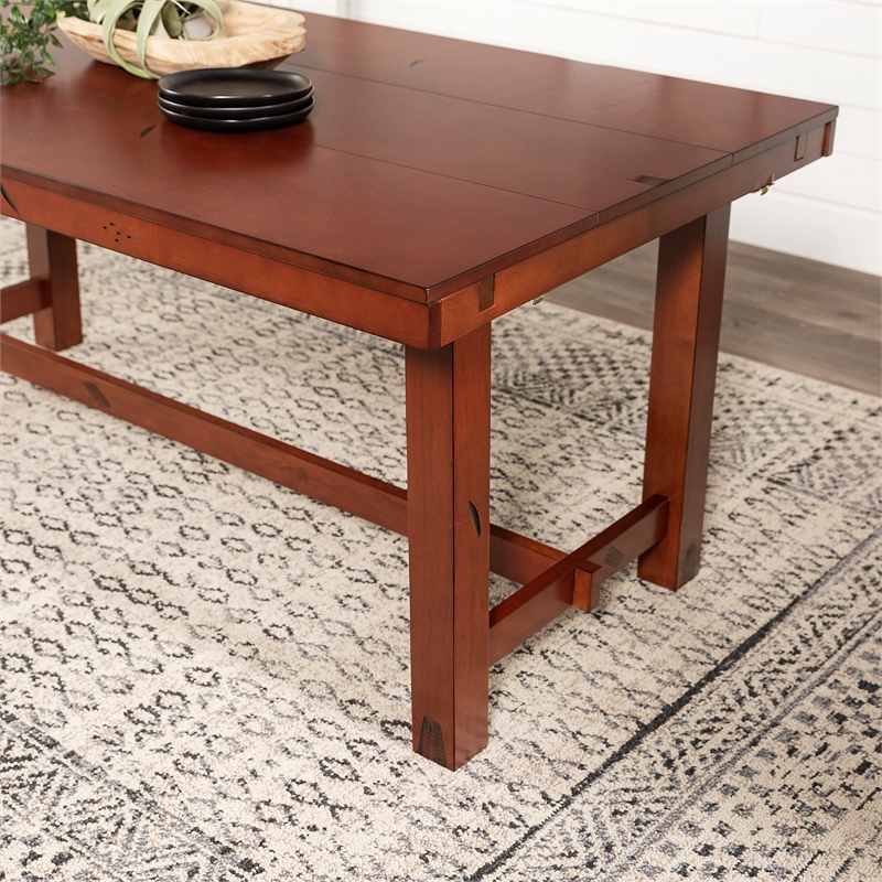 68" Drop Leaf Trestle Wood Dining Table in Dark Oak | Cymax Business