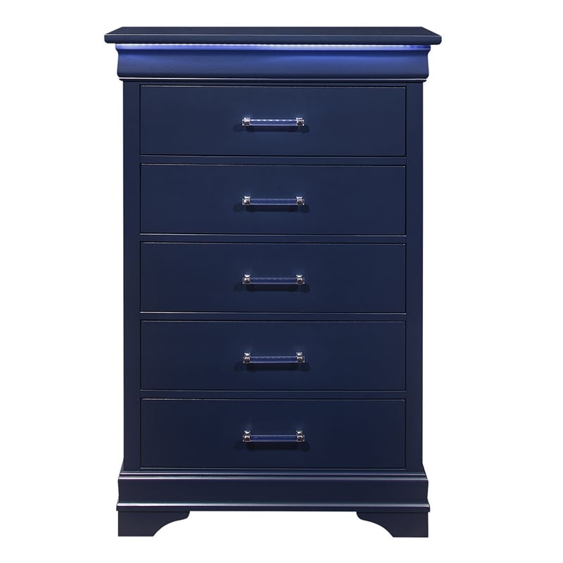 Global Furniture USA Traditional Charlie Blue Wood 5-Drawer Chest with ...