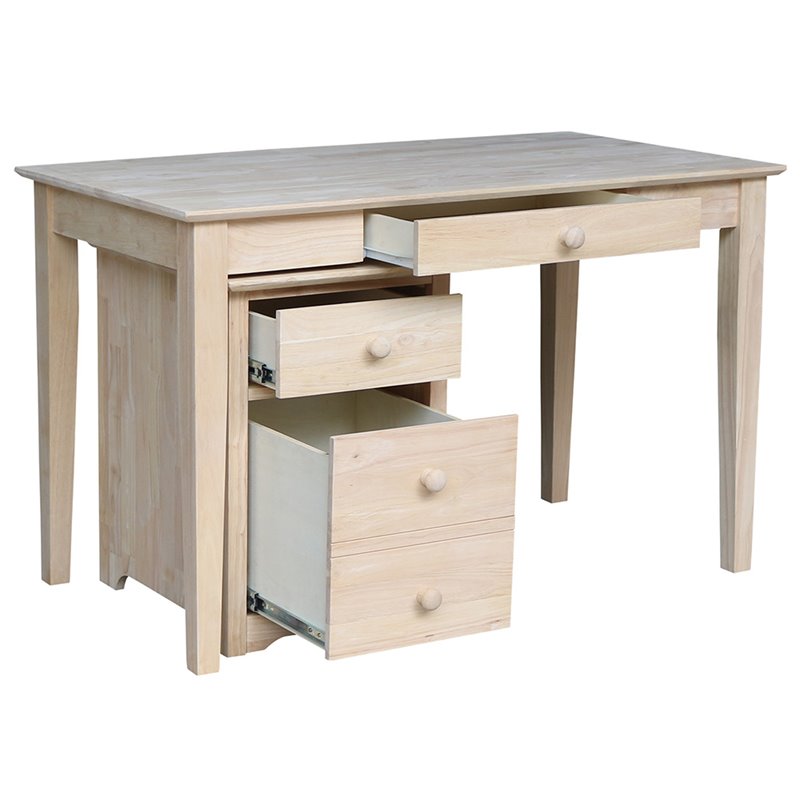 International Concepts Two Drawer File Cabinet with Desk and Chair Unfinished