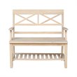Double X-Back Bench With Arms and Shelf | Cymax Business