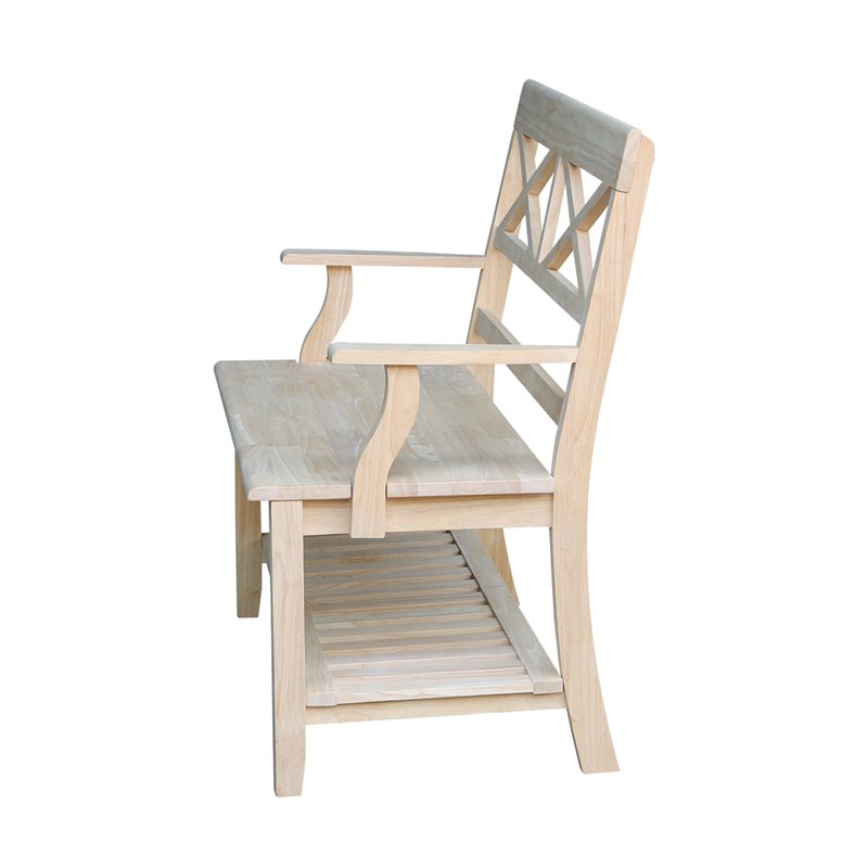 Double X-Back Bench With Arms and Shelf