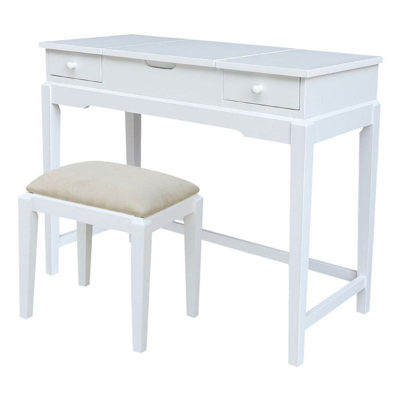 International Concepts Solid Wood Vanity Table With Bench in White ...
