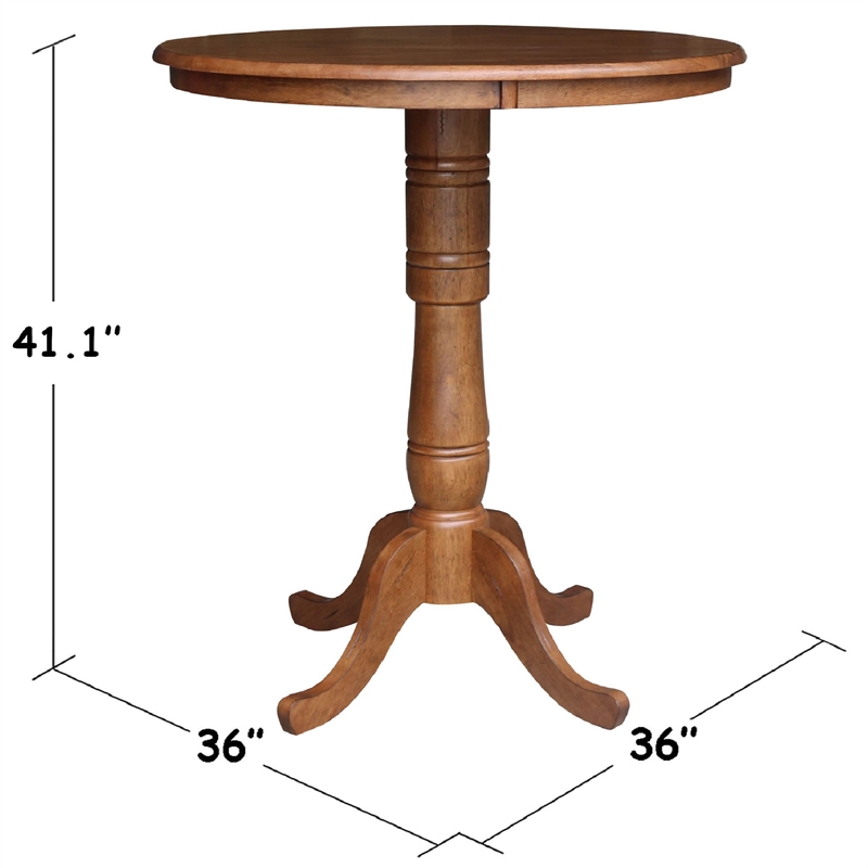 36" Solid Wood Round Top Pedestal Table in Distressed Oak - 35.1 ...