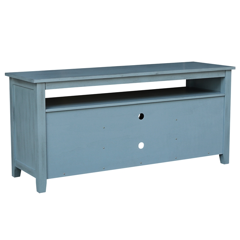 Solid Wood Entertainment TV Stand with Open Shelves and 2 Doors in Ocean Blue
