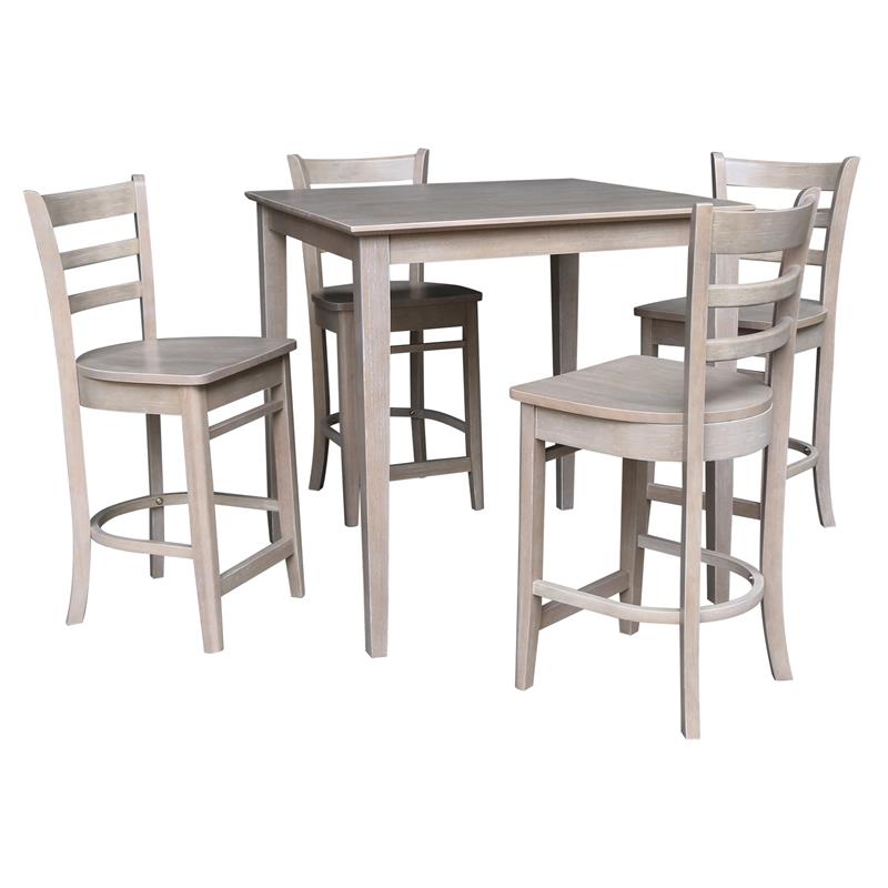 36" x 36" Solid Wood Counter Height Table in Washed Gray Taupe & 4 ...