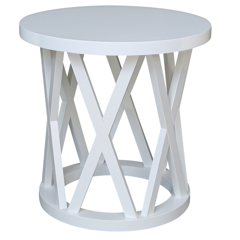 Round Ceylon Solid Wood End Table White | BushFurnitureCollection.com