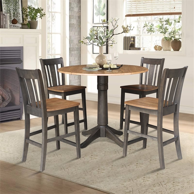 42 in Round Drop Leaf Counter Height Table with 4 Stools in Hickory ...