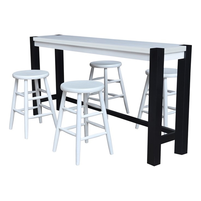 Solid Wood Tall Accent Table with 4 Counter Height Stools - Multi-Color