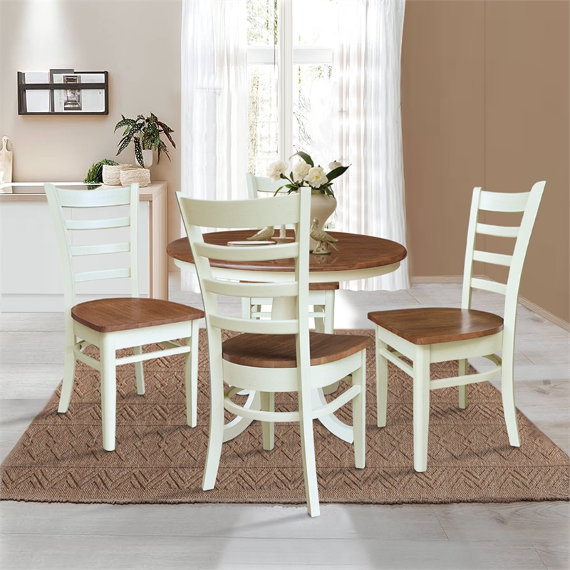 36" Solid Wood Round Pedestal Dining Table with 4 Dining Chairs - Multi ...