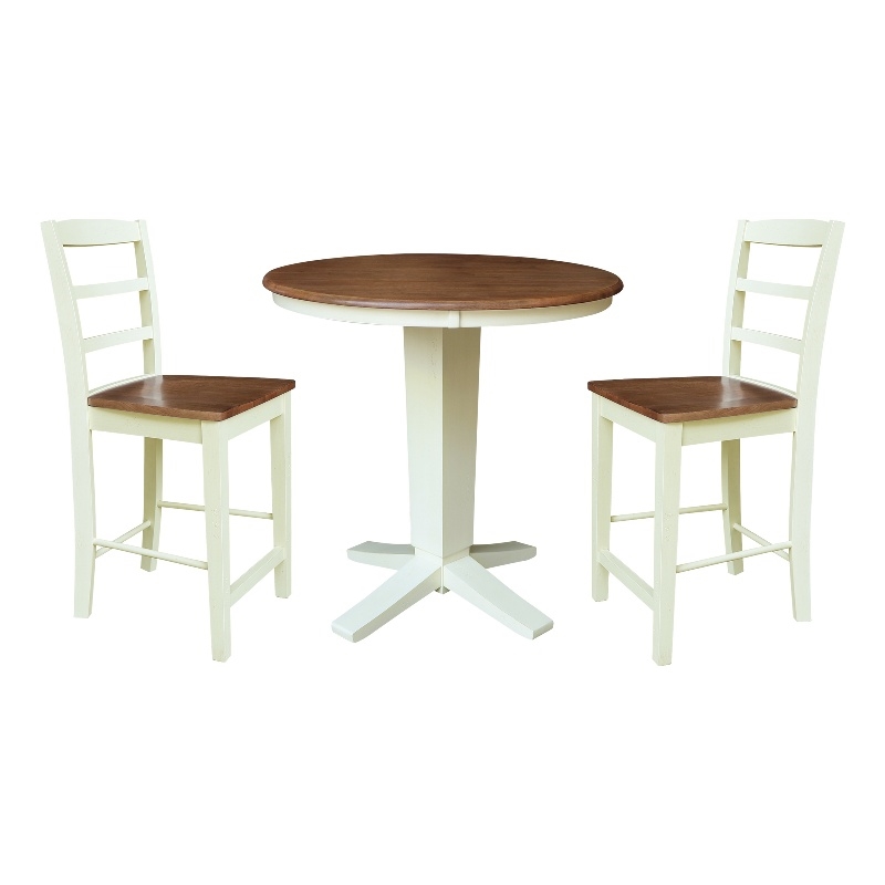 36" Solid Wood Round Pedestal Dining Table with 2 Counter Stools ...