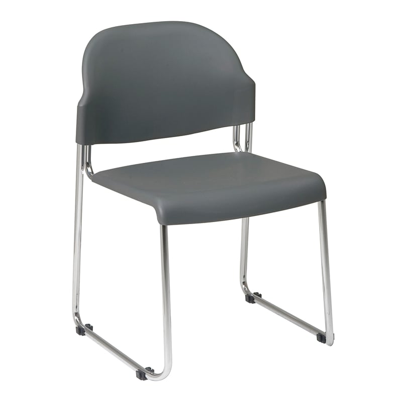Office Star Plastic Stacking Chair in Gray Set of 4 ...